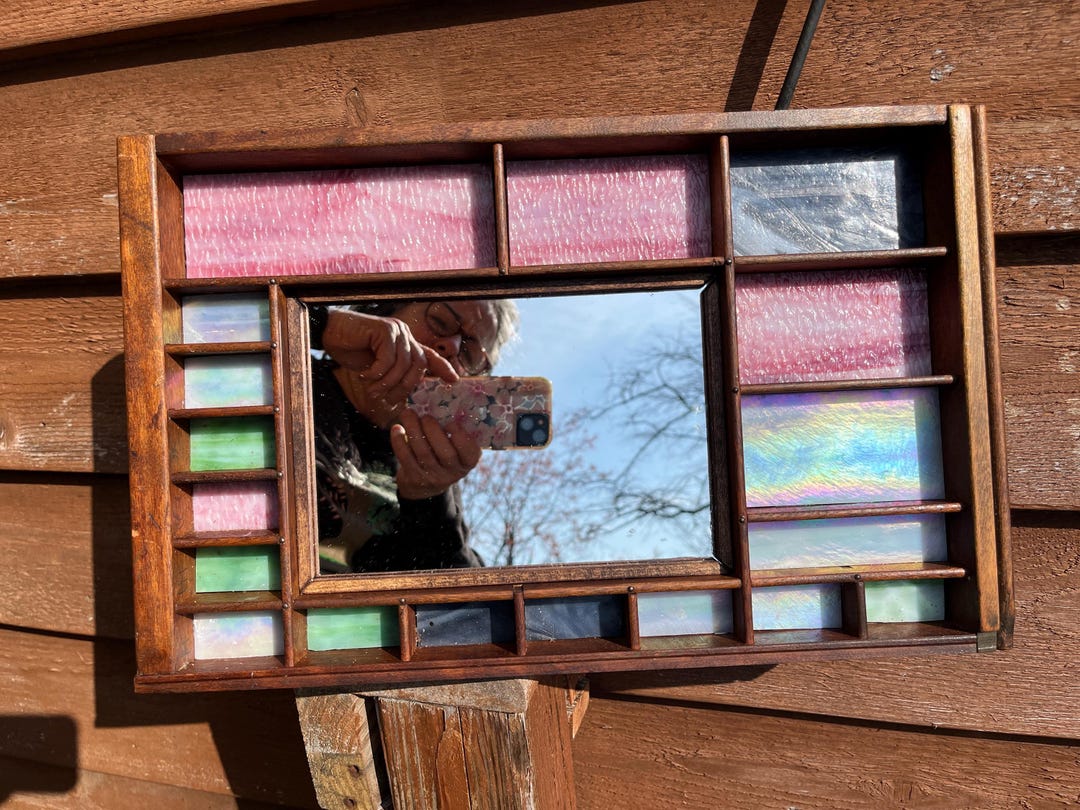 Framed Small Wall Mirror, Rectangle, Stained Glass Interior, Geometric ...