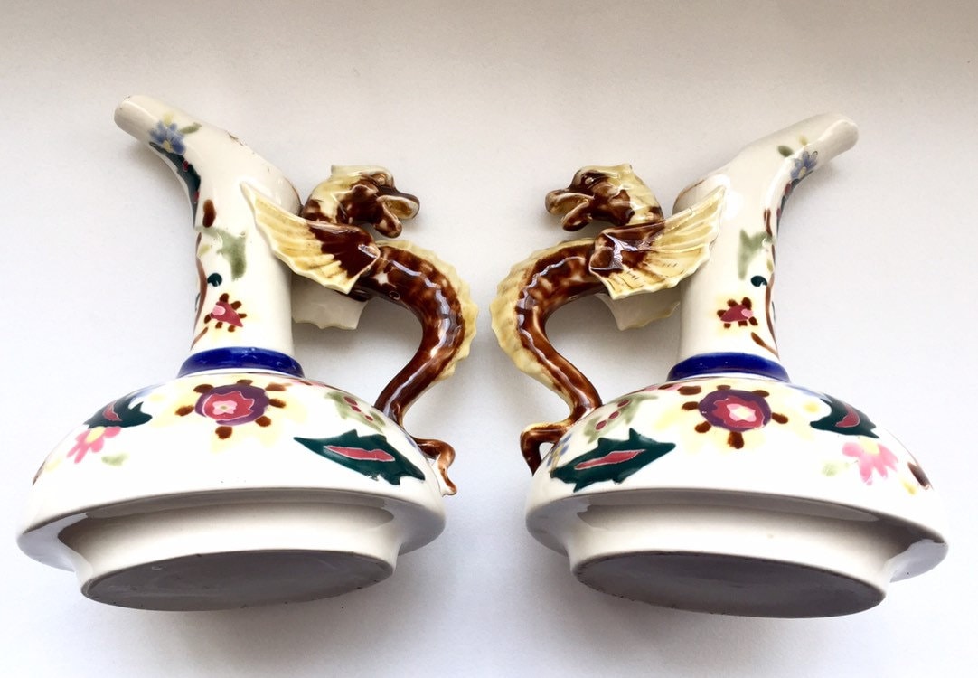 Austrian Dragon Handles 19th Century Bohemian Pair of Porcelain Ewer ...