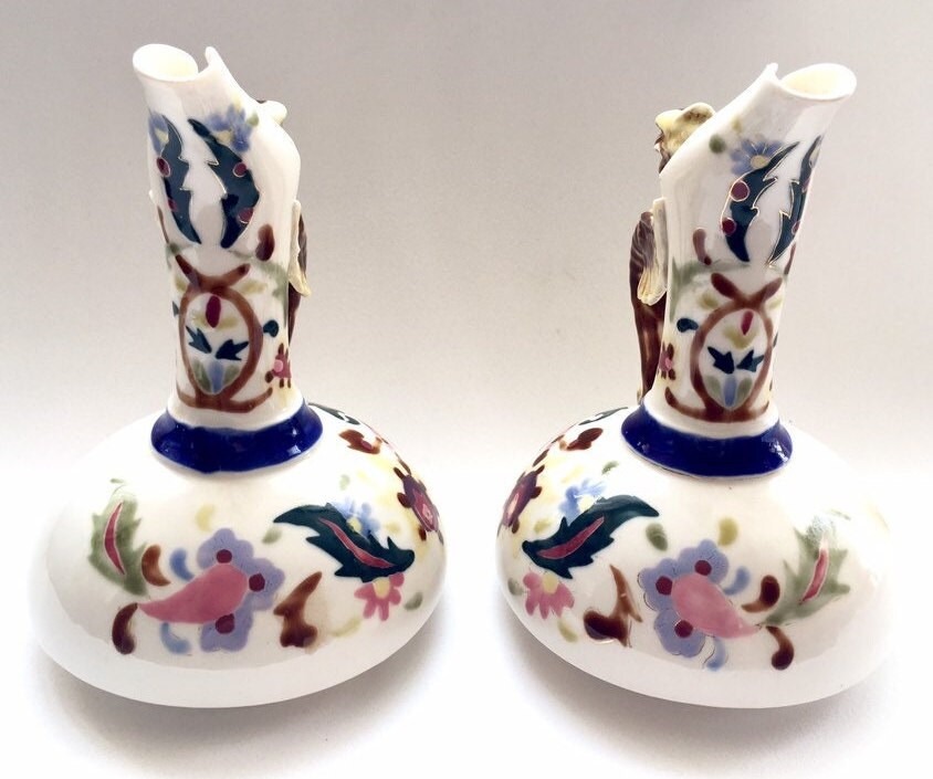 Austrian Dragon Handles 19th Century Bohemian Pair of Porcelain Ewer ...