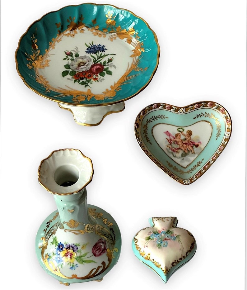 France Sevres Color Limoges Signed Celeste Turquoise Grouping of Four ...