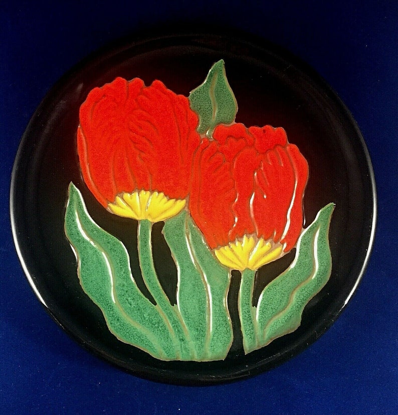 Contemporary Relief Ceramic Decorative Glazed Tulips Wall Charger Plate ...