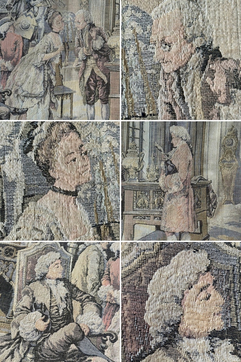 French Antique Signed Royalty Parlor Scene Tapestry by Artist Jacques ...