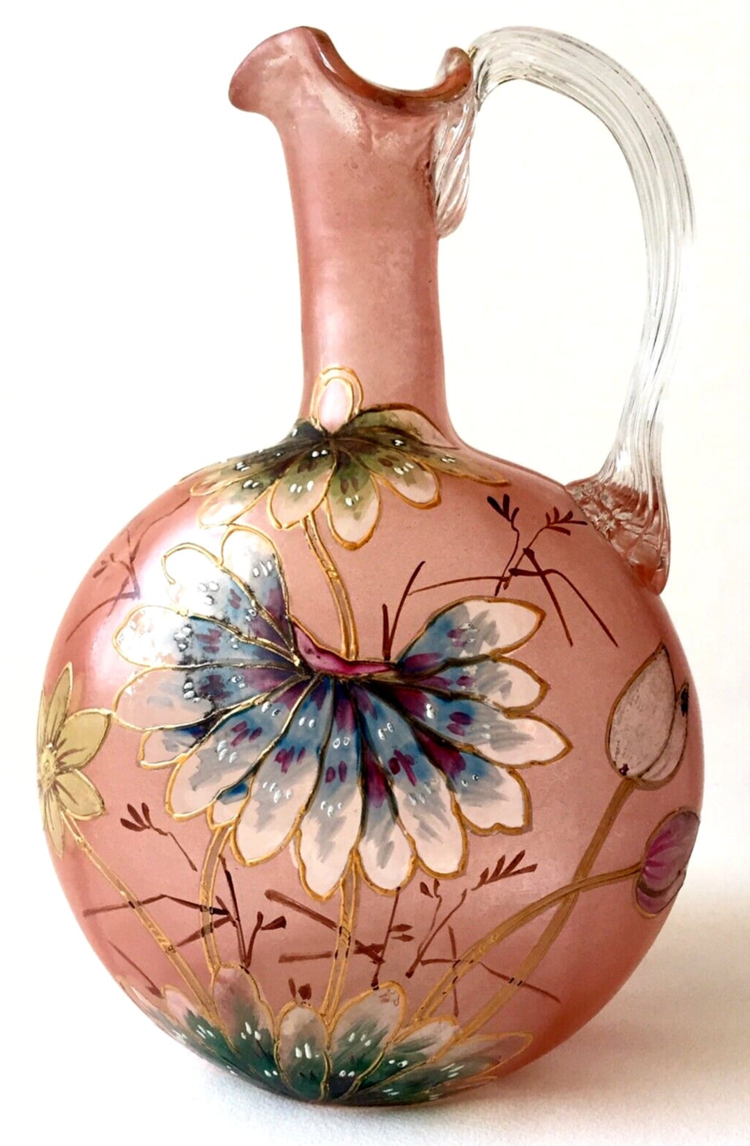 Art Nouveau Bohemian Harrach Art Glass Satin Pitcher With Globular Body ...