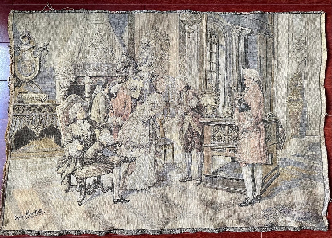 French Antique Signed Royalty Parlor Scene Tapestry by Artist Jacques ...