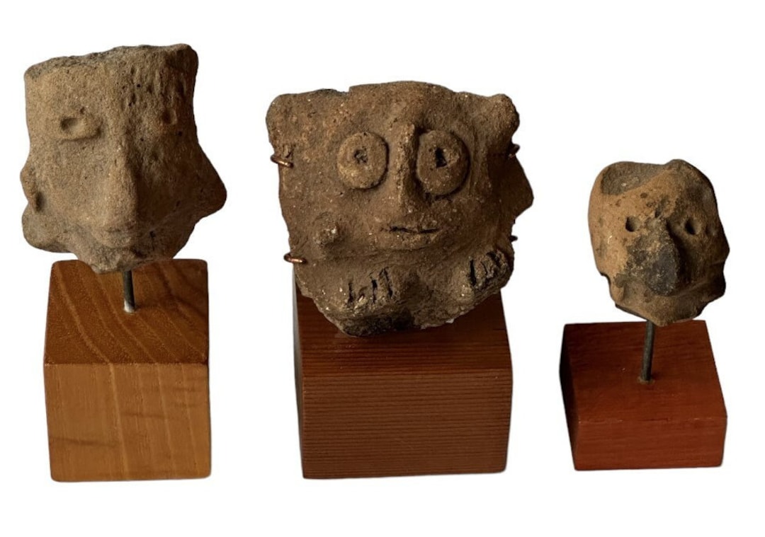 Three Pre-columbian Museum Quality Artifact Clay Head Fragments ...