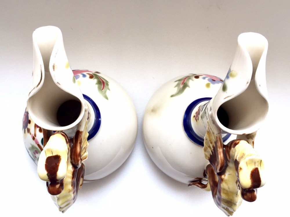 Austrian Dragon Handles 19th Century Bohemian Pair of Porcelain Ewer ...