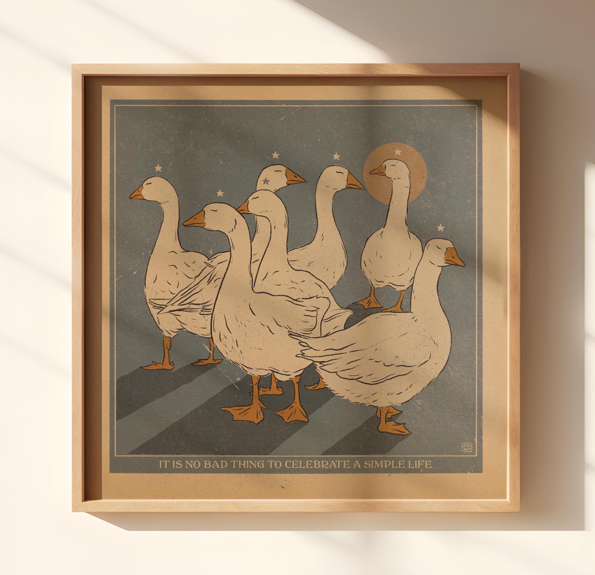 Slow Life | Vintage Duck Print With Inspirational Quote, Cottagecore ...