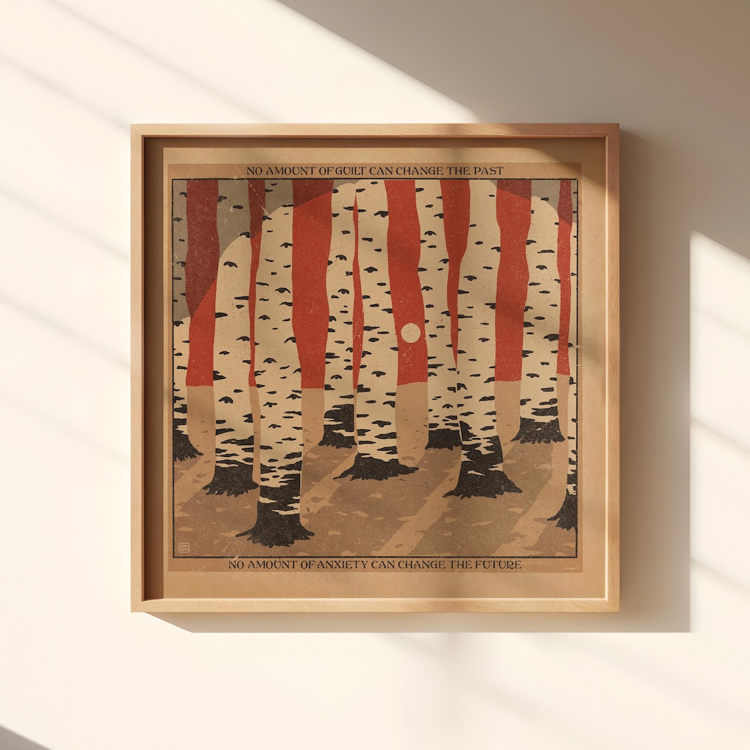 Vintage Forest Art, Birch Trees Poster, Retro Sunset With Quote - Etsy