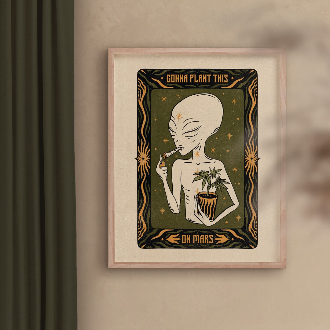 Alien Cannabis Gift Weed Art Marijuana Art Mushroom Art - Etsy