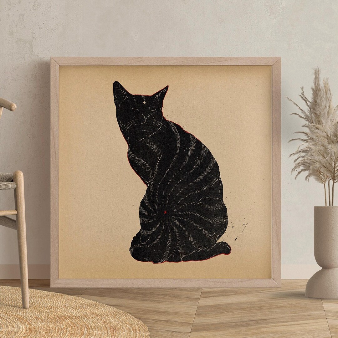 Stars Feel Warm | Black Cat Star Print in Vintage Style - Etsy