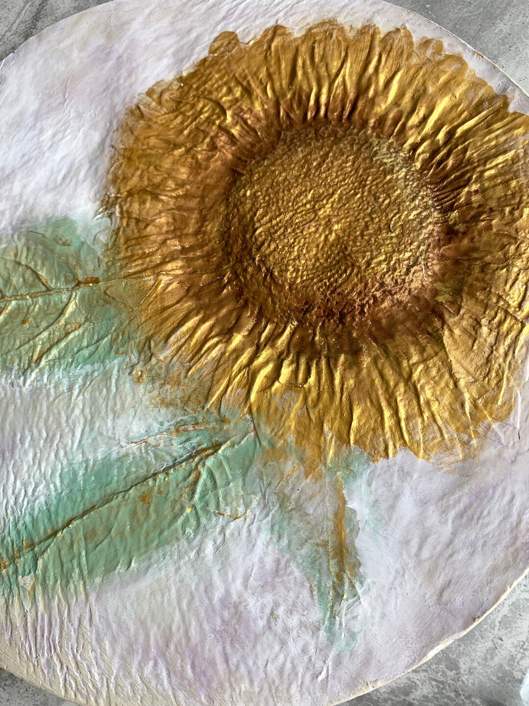 Ceramic / Bas Relief / Plaster of Paris / Botanical Sunflower Imprint ...
