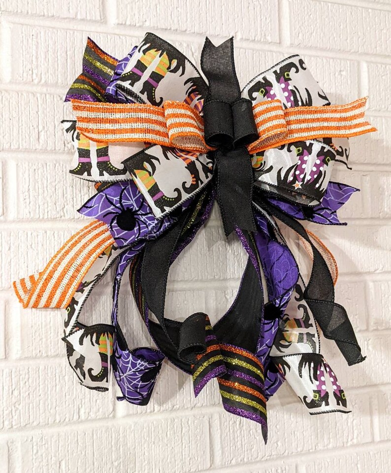 Halloween Wreath Bow, Witch Legs, Spider Velvet, Purple and Black - Etsy
