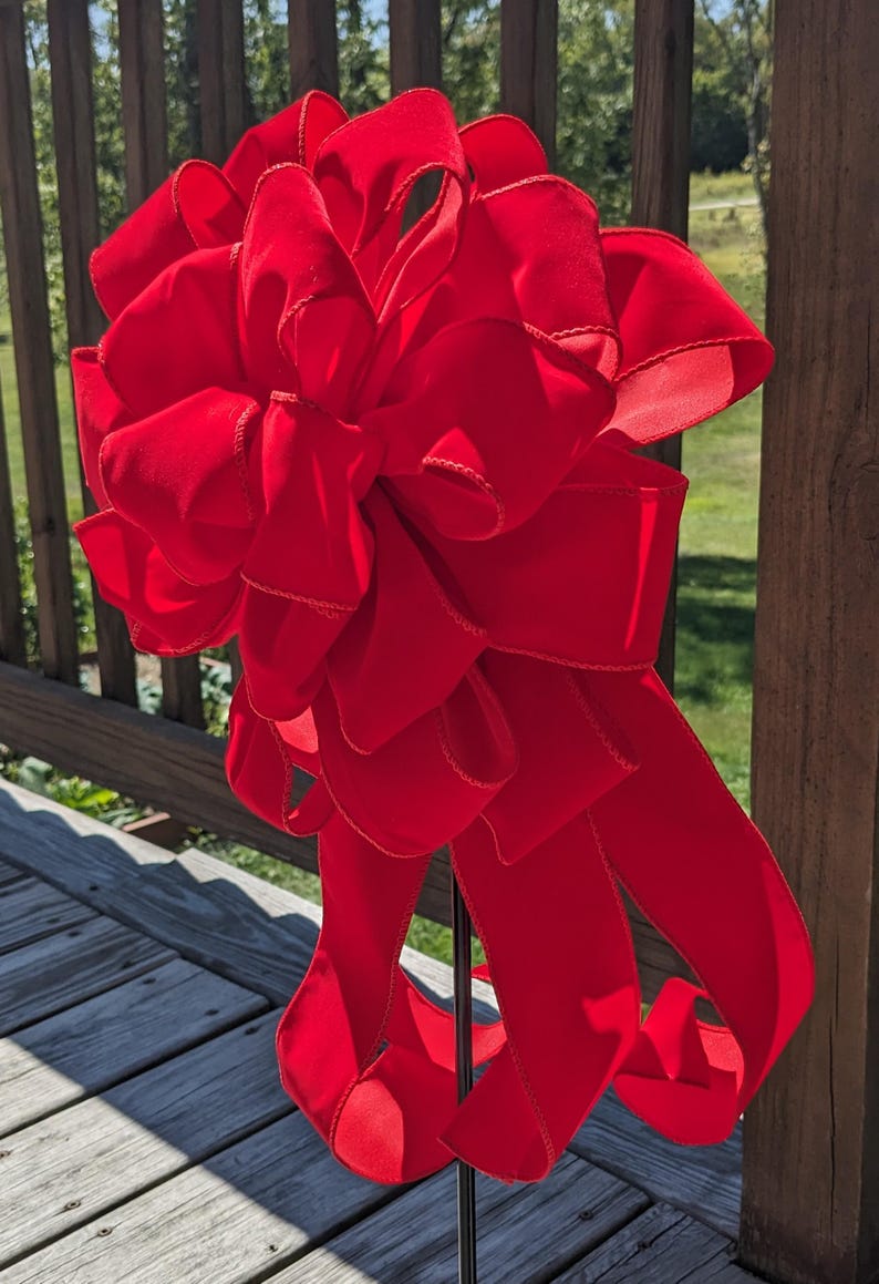 Red Velvet Christmas Tree Topper Bow, Wired Ribbon Wreath Decor - Etsy