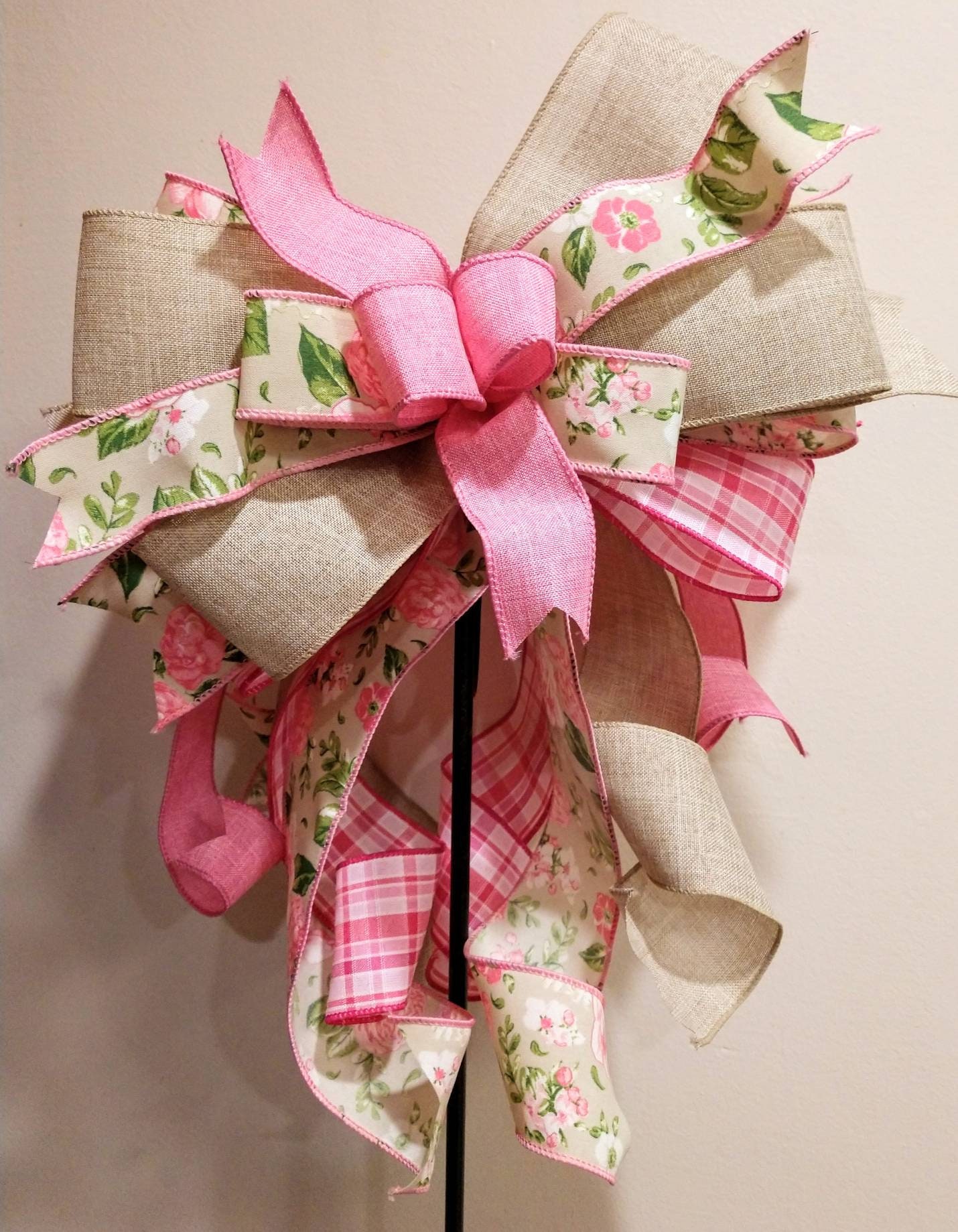 Pink Wreath Bow, Pink Floral Bow, Pink Lantern Bow, Pink Easter Bow ...