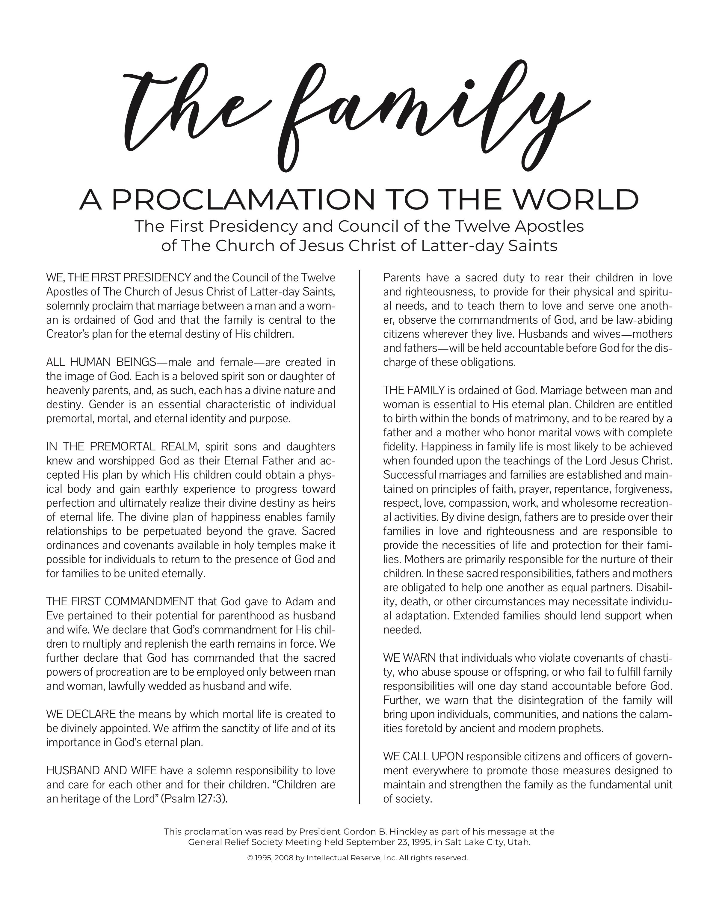 The Family: A Proclamation to the World | LDS Print, Digital Download ...