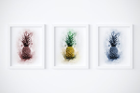 Watercolor Pineapple Wall Art Print Set for Living Room Decor | Etsy