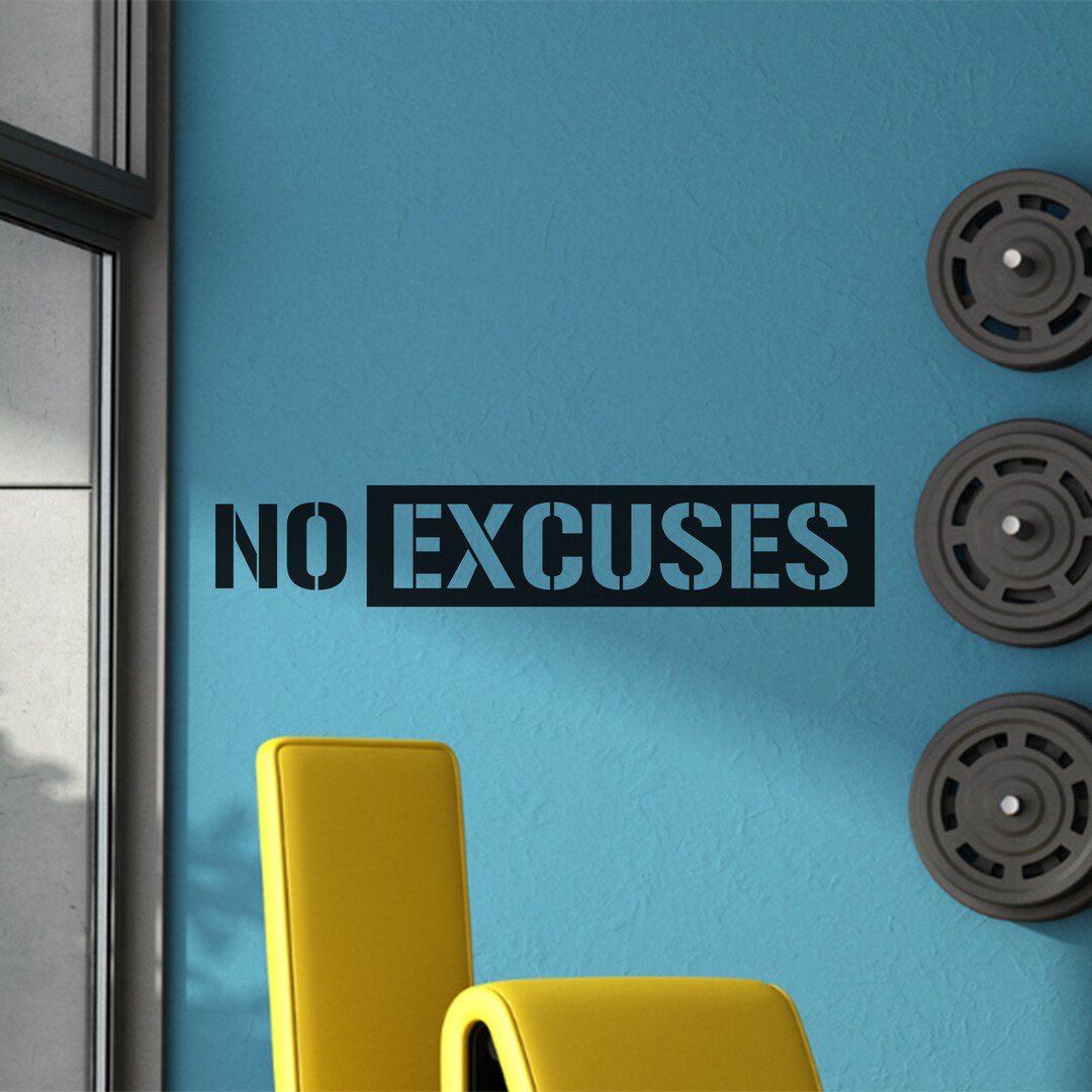 No Excuses Inspirational Wall Stickers Gym Wall Decals Quotes Office ...