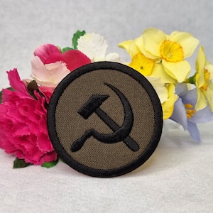 Communist Hammer and Sickle Flag Embroidered Patch. Iron On, Velcro or Sew on Options! Subdued ...