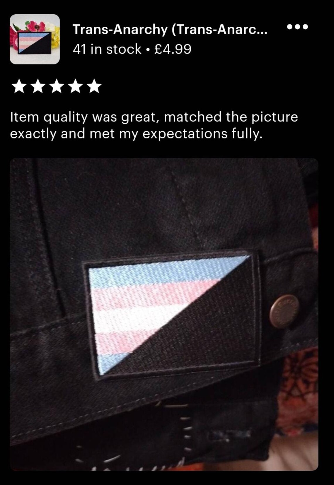 Trans-anarchy (trans-anarchist) Flag Patch. Iron On, Velcro or Sew On ...