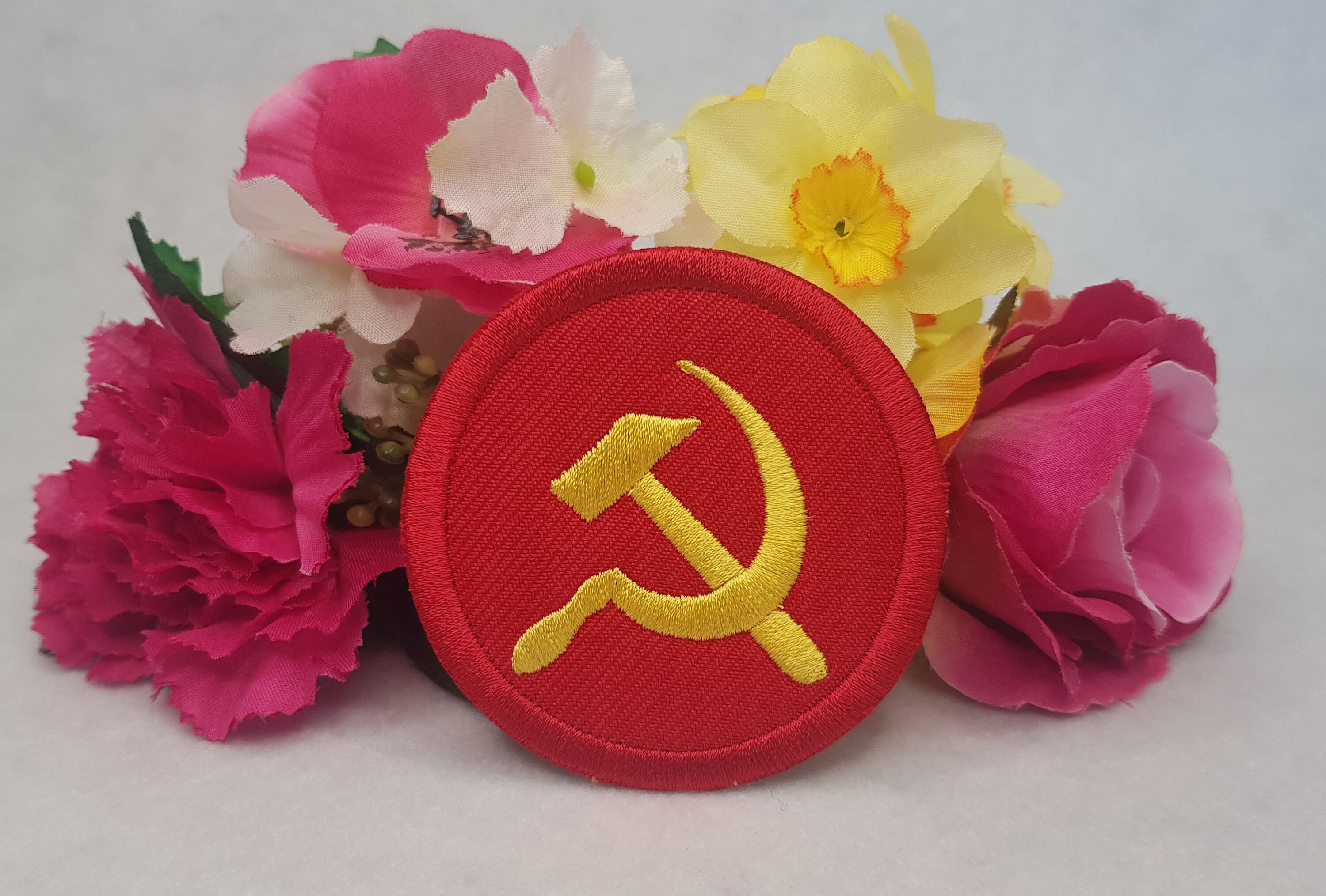 Communist hammer and sickle flag embroidered patch three | Etsy