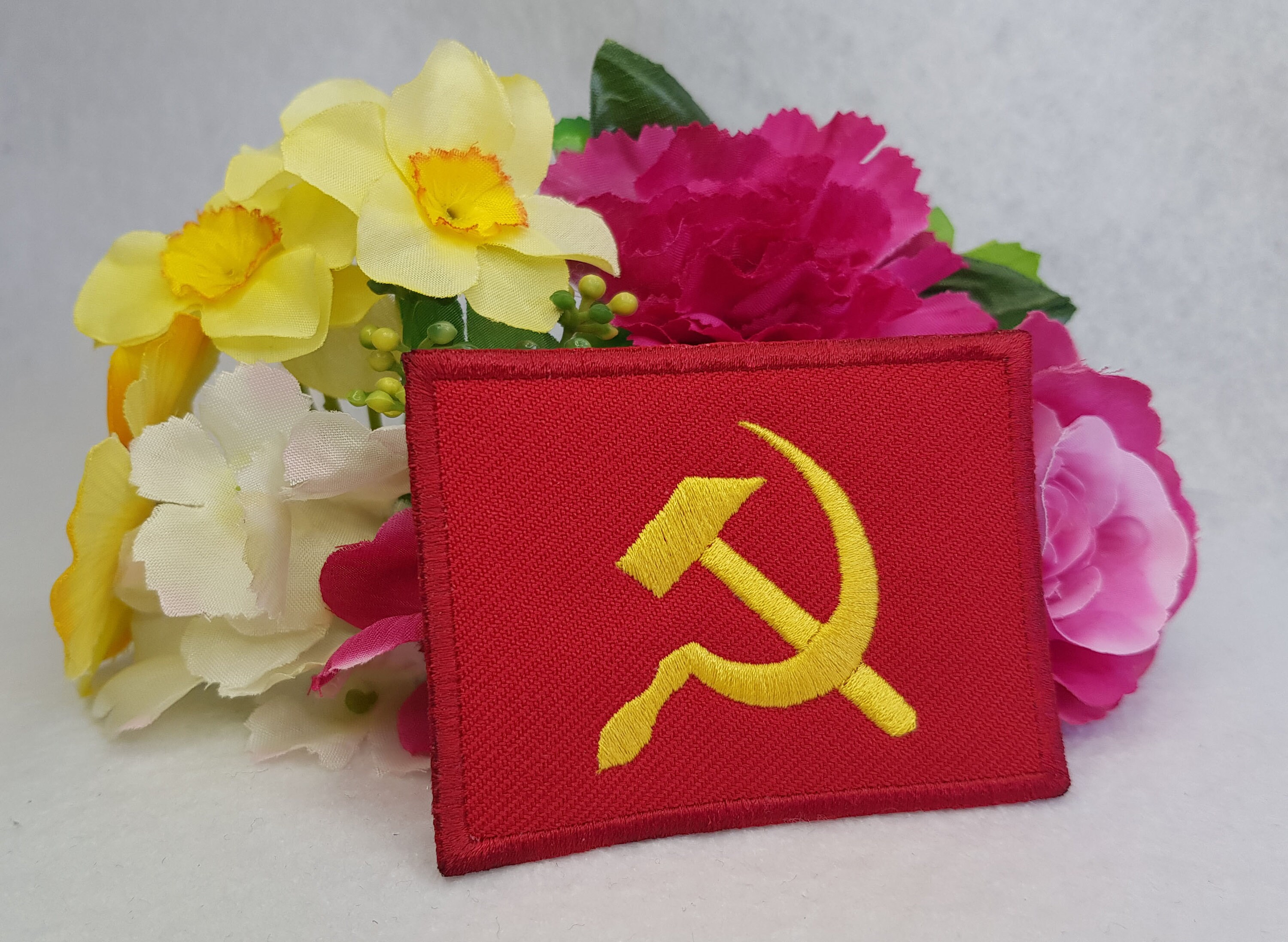 Communist hammer and sickle flag embroidered patch three | Etsy