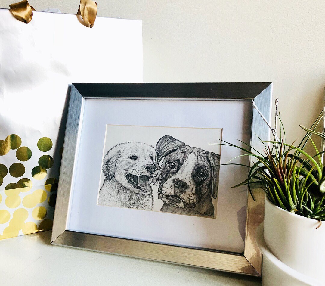 Custom Pet Portrait- 2 Animals- Pencil Drawing- Comissioned Art ...