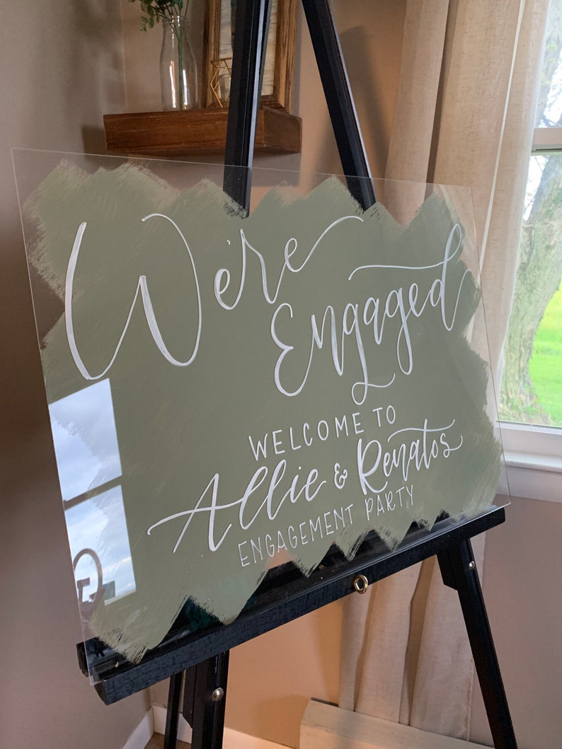 18x24in Engagement Sign Acrylic Hand Lettered Sign Custom - Etsy