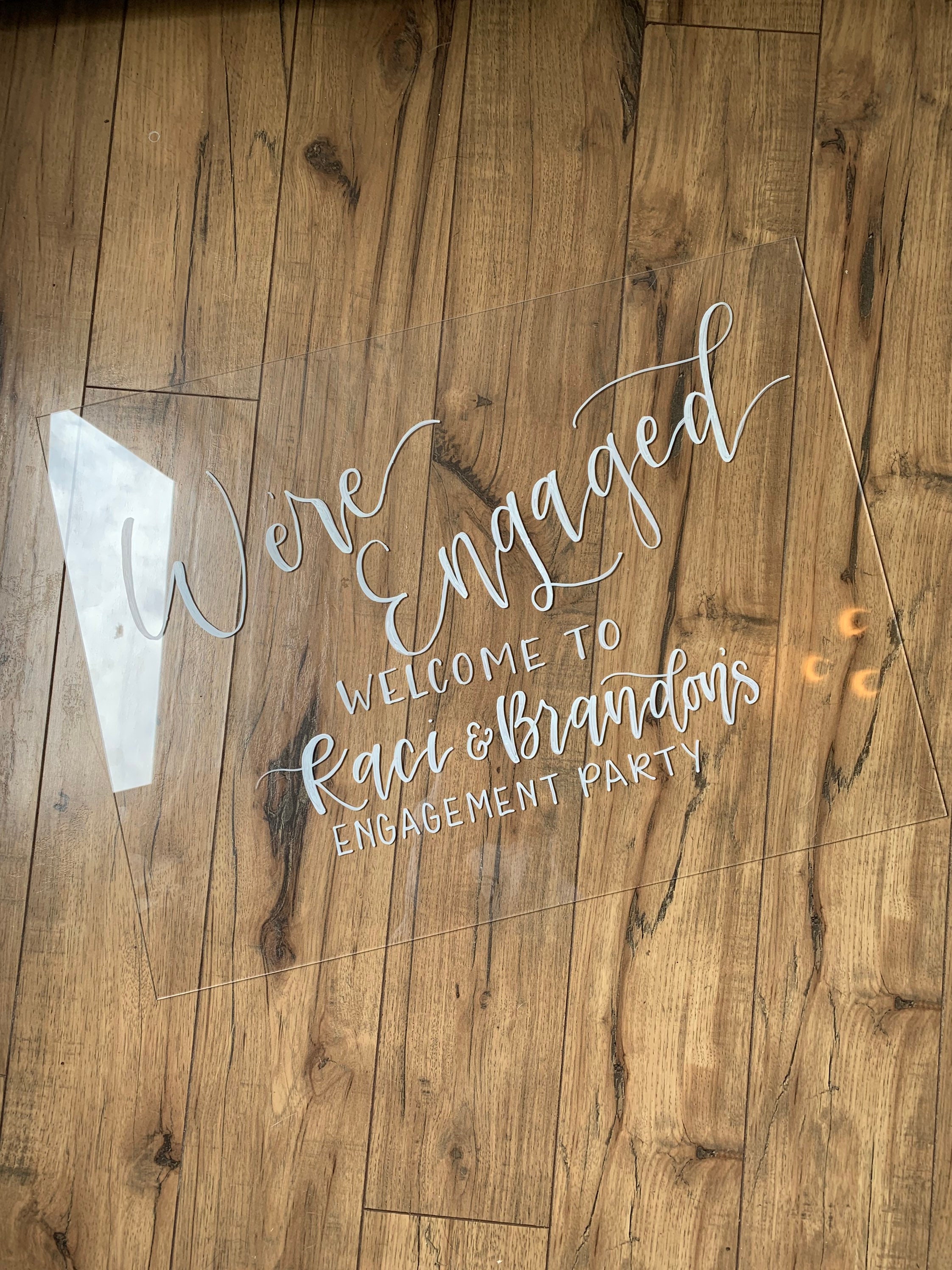 Engagement sign acrylic hand lettered sign custom order | Etsy