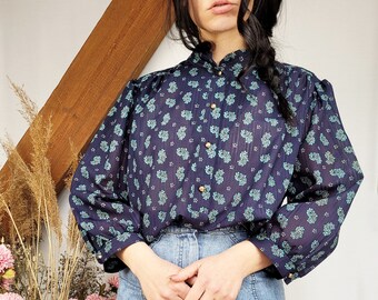 Navy Blue Blouse - Etsy
