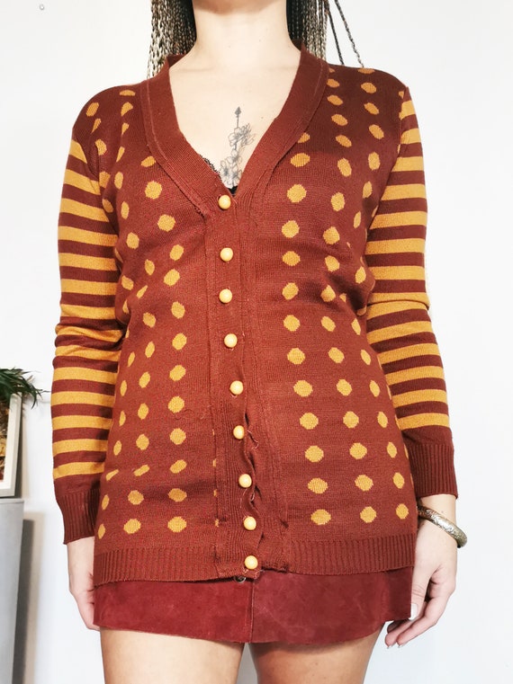 Vintage women jumper jacket, Vintage 70s MOD polka do… - Gem
