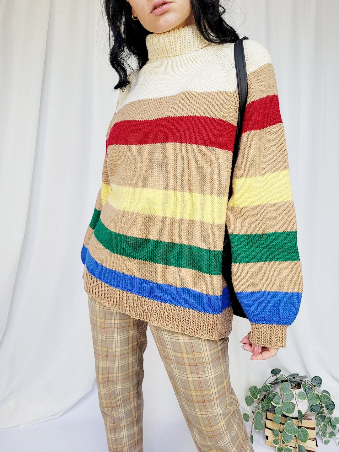 Retro 90s Handknit Striped Colorful Minimalist Sweater Top - Etsy