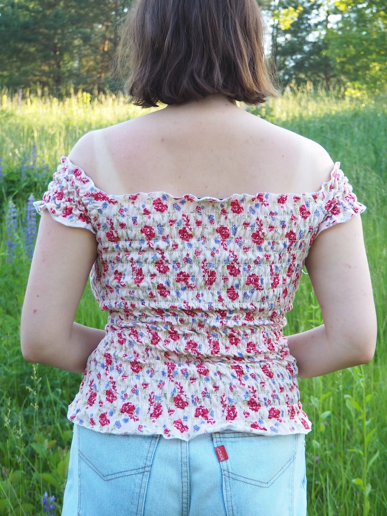 Vintage Top for Woman, Vintage 90s Pink Floral Print Ruffle off ...