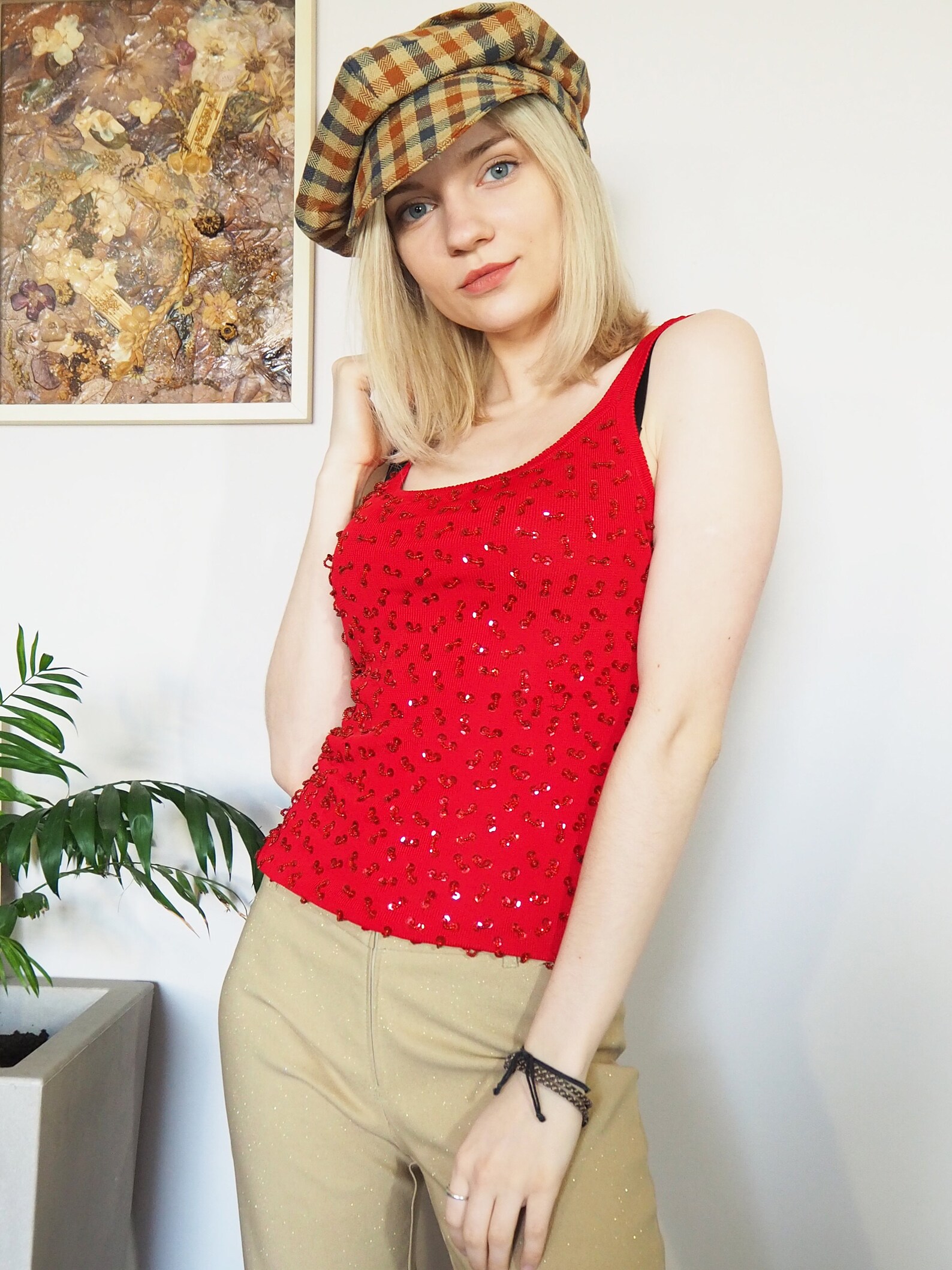 Vintage Top for Woman, Vintage 90s Sequin Beaded Knit Top in Red, Retro ...