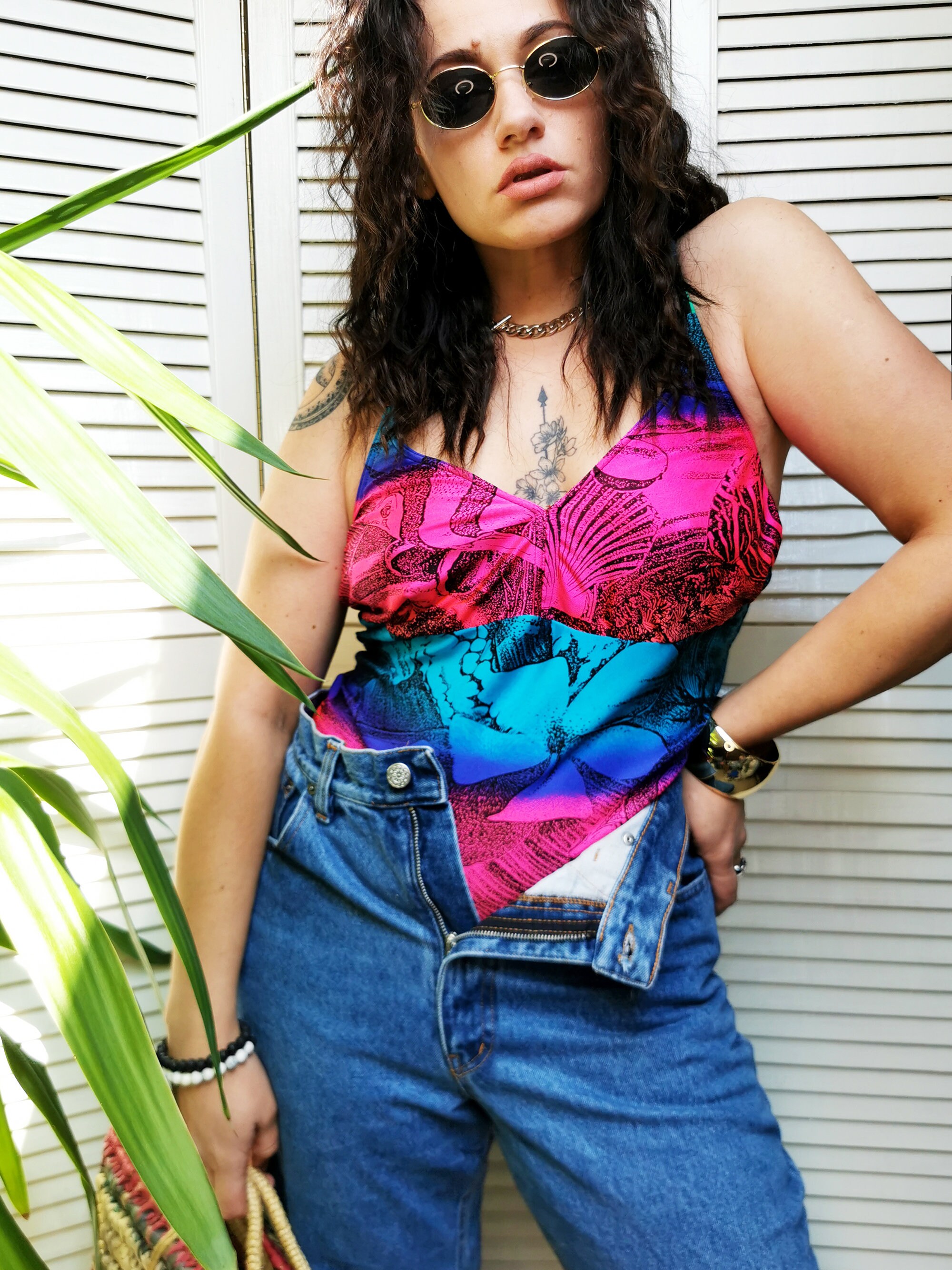 Vintage 90s Colorful Rainbow One Piece Swimsuit Etsy