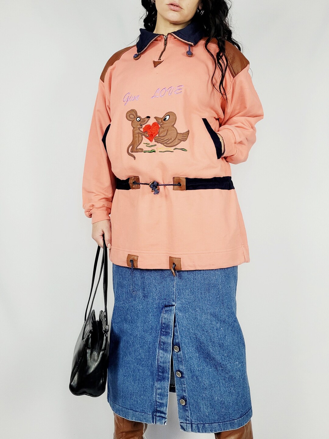 90s Retro Pink Long Cute Quarter Zip Sweatshirt - Etsy