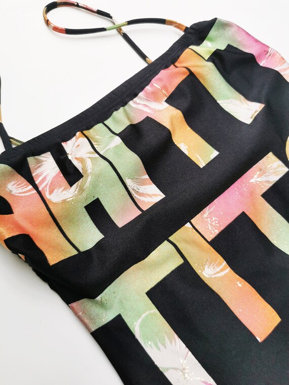 1990 retro one piece swimsuit, Vintage 90s black lett… - Gem