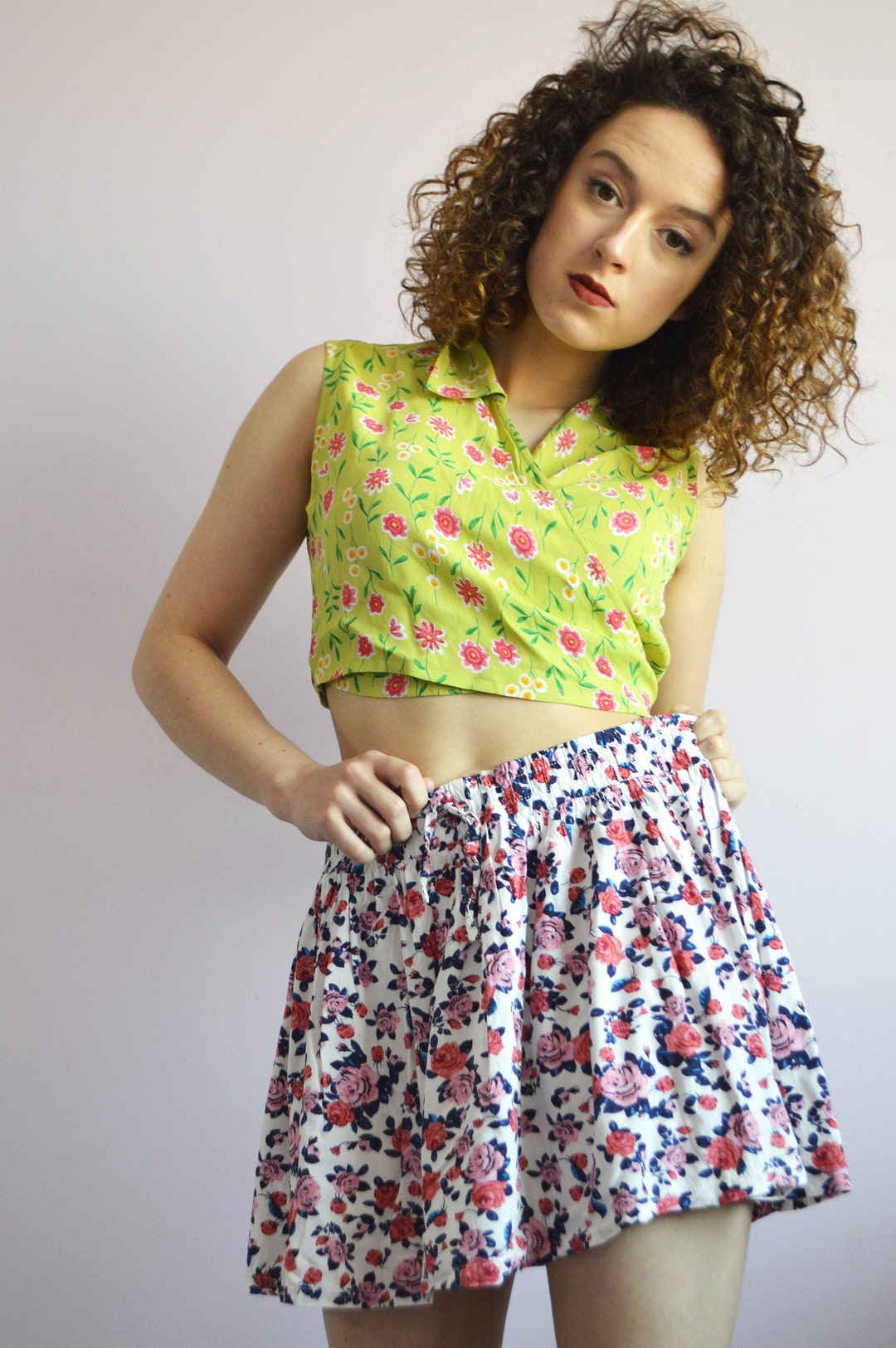 Vintage Skirts, Vintage 90s Floral Print Minimalist Mini Skirt, Retro ...