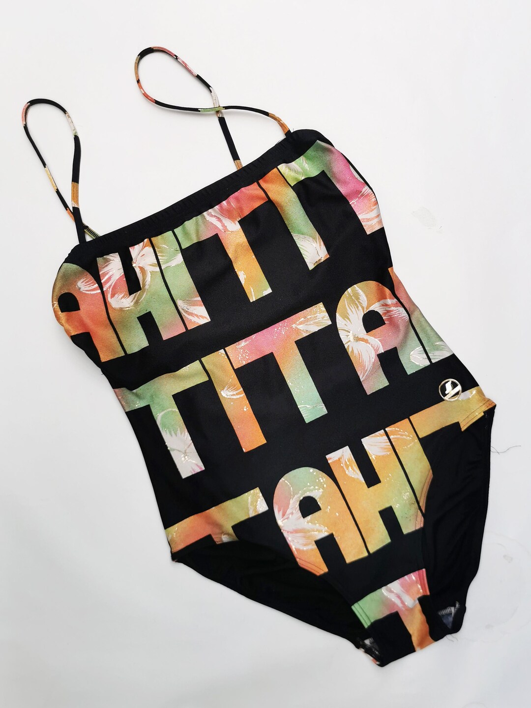 1990 Retro One Piece Swimsuit, Vintage 90s Black Letters Print One ...