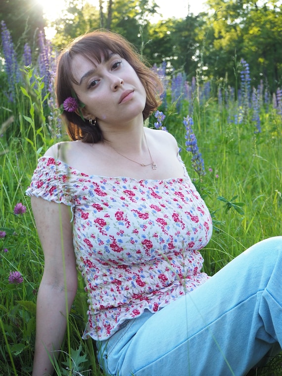 Vintage Top for Woman Vintage 90s Pink Floral Print Ruffle - Etsy