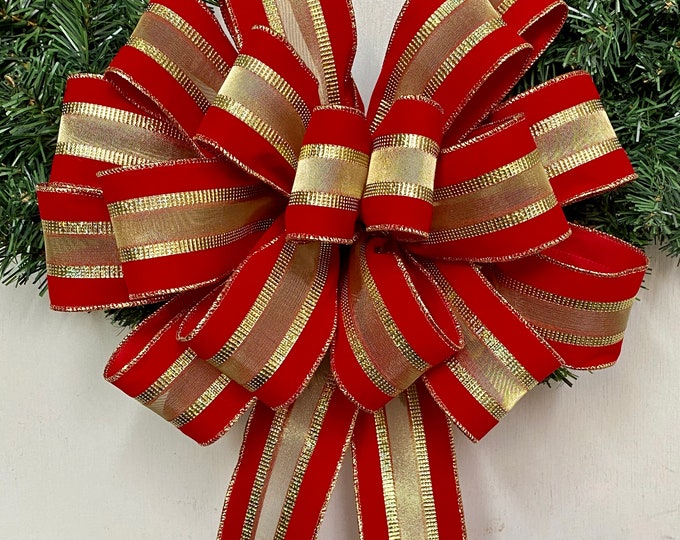 Best Christmas Wreath Bow, Red Velvet and Gold Wreath Bow, Large Round ...