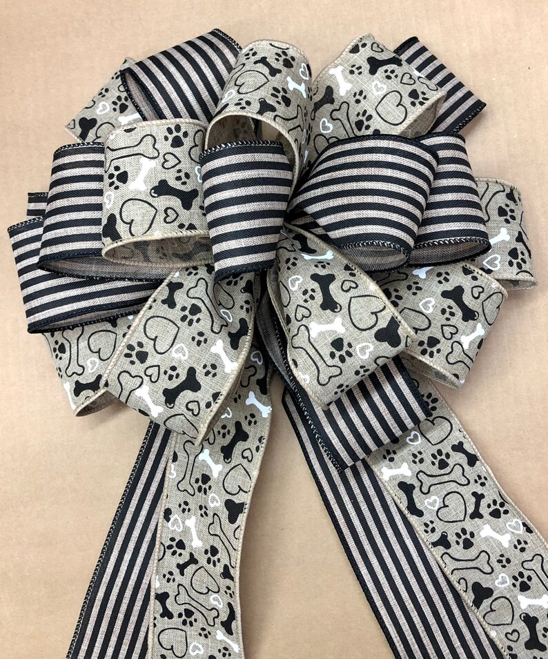 Free Shipping Dog Bone Bow 2 Ribbon Bow Pawprints and Dog | Etsy