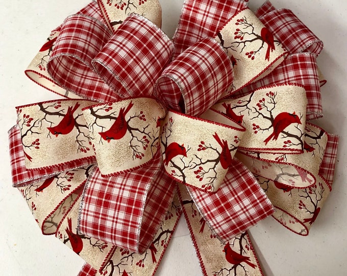Free Shipping Large Round Tree Topper Bow With Red Cardinals and Red ...