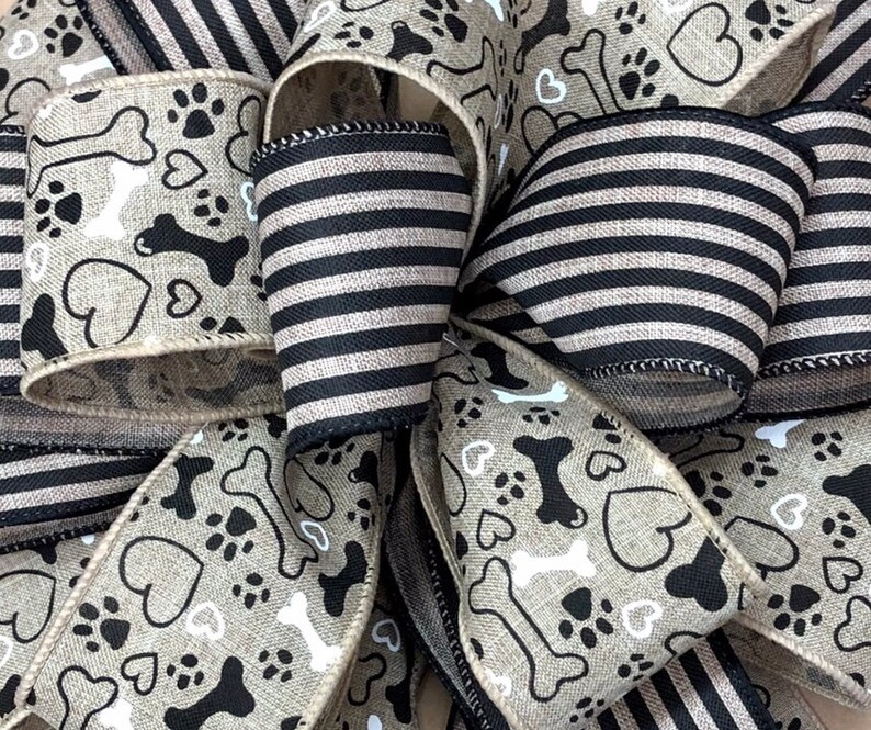 Free Shipping Dog Bone Bow 2 Ribbon Bow Pawprints and Dog | Etsy