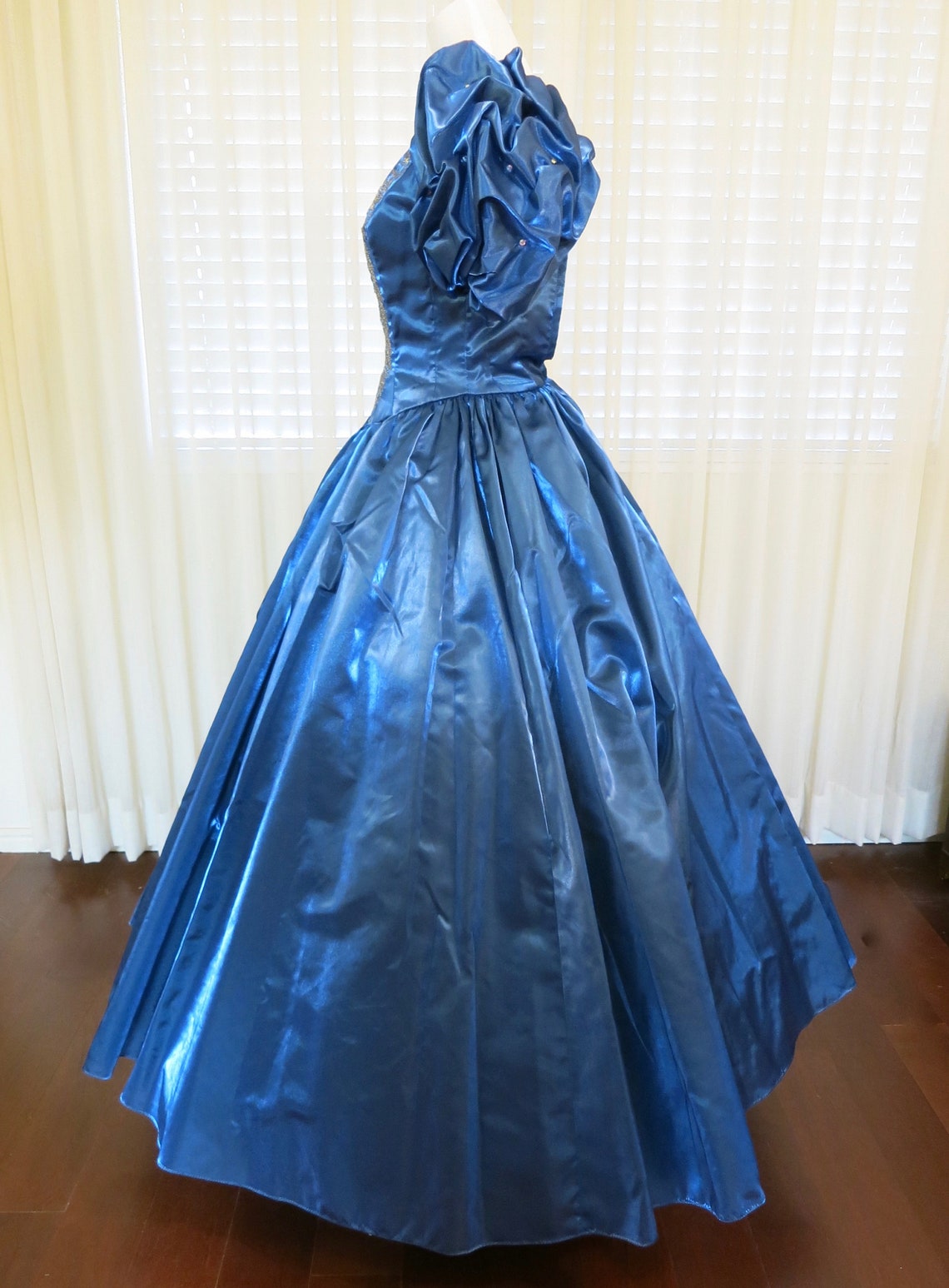 Vintage Mike Benet Blue Satin Gown - Etsy