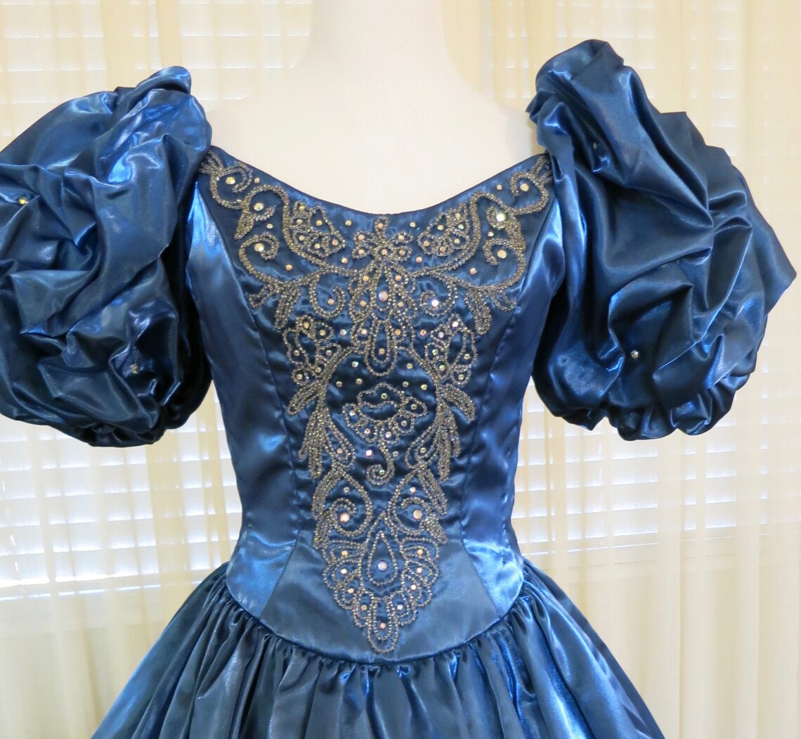 Vintage Mike Benet Blue Satin Gown - Etsy