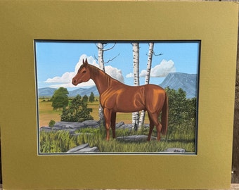 Vintage Original Landscape Gouache Painting A Navajo Lady on Horse ...