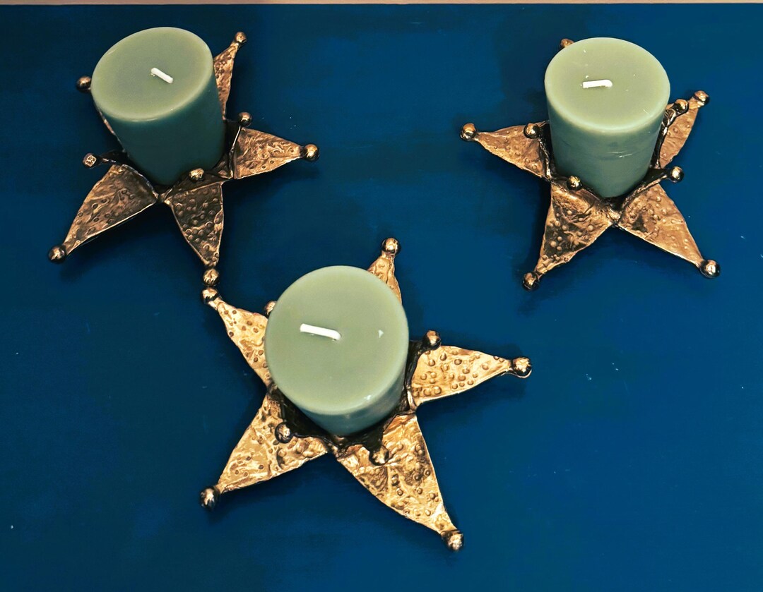 Vintage Dept. 56 Solid Brass Star Pillar or Tealight Candle Holders ...