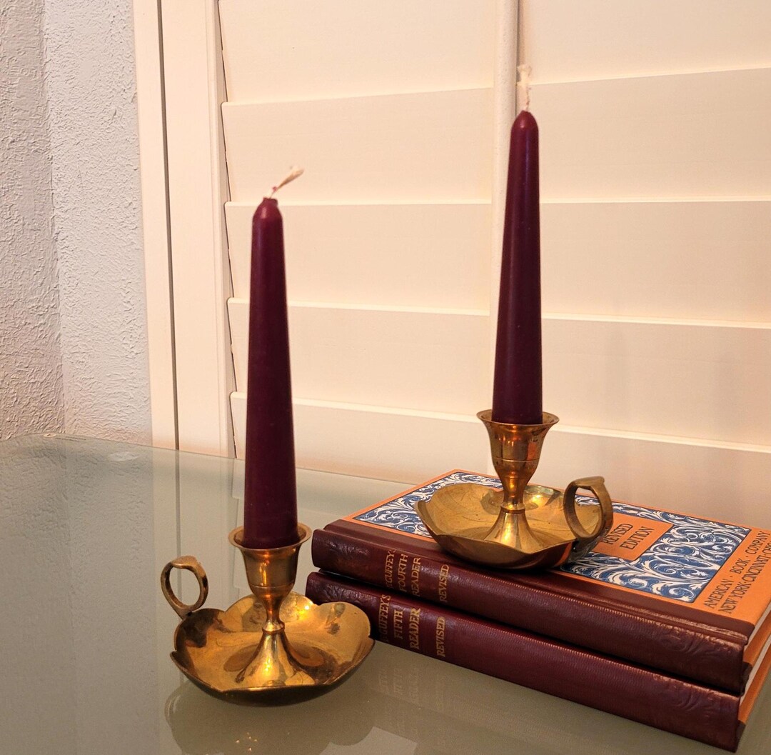 Vintage Pair of Brass Candlestick Holders Chamber Style With Handles ...