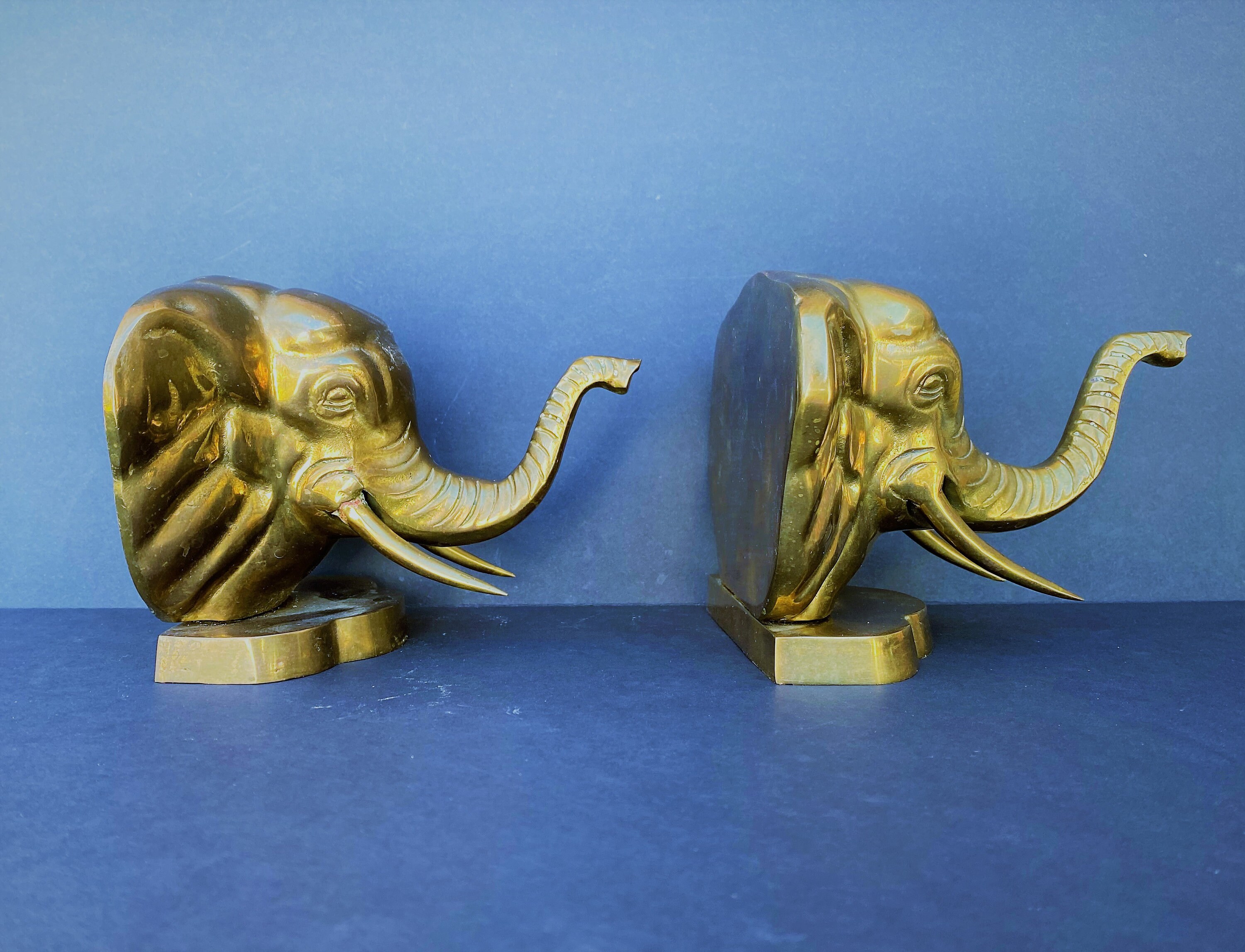 Solid Brass African Elephant Head Bookends Mid-century Valentine's Day ...