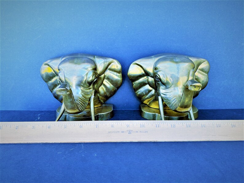 Solid Brass African Elephant Head Bookends Mid-century Valentine's Day ...